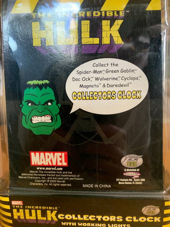 NEW INCREDIBLE HULK Collectors Clock 2003 Marvel Tek Time | Looknet